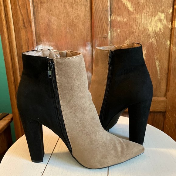 JustFab | Shoes | Black And Tan Booties | Poshmark